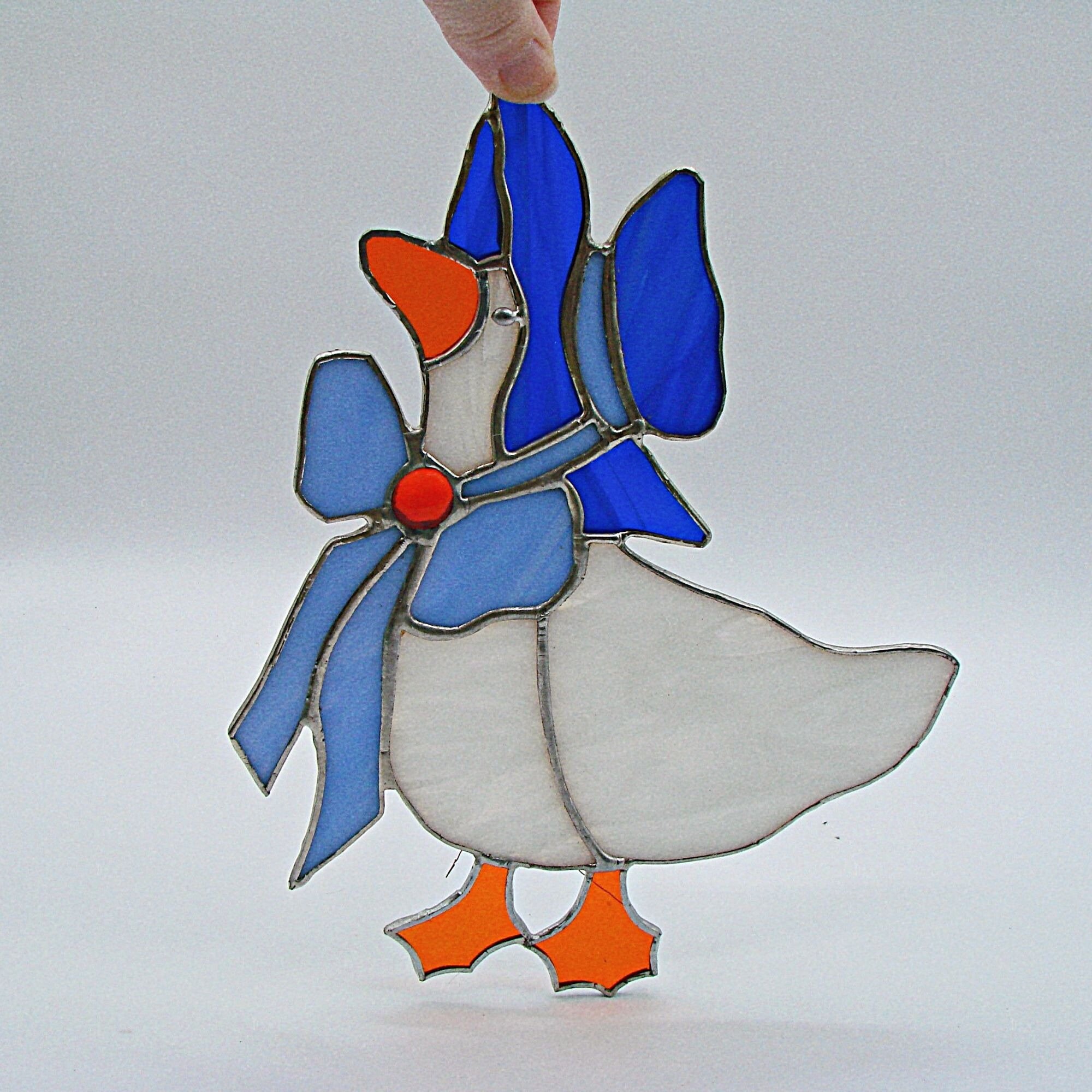 Stained Glass Goose Mother Goose Suncatcher Hanging Window Decor Blue ...
