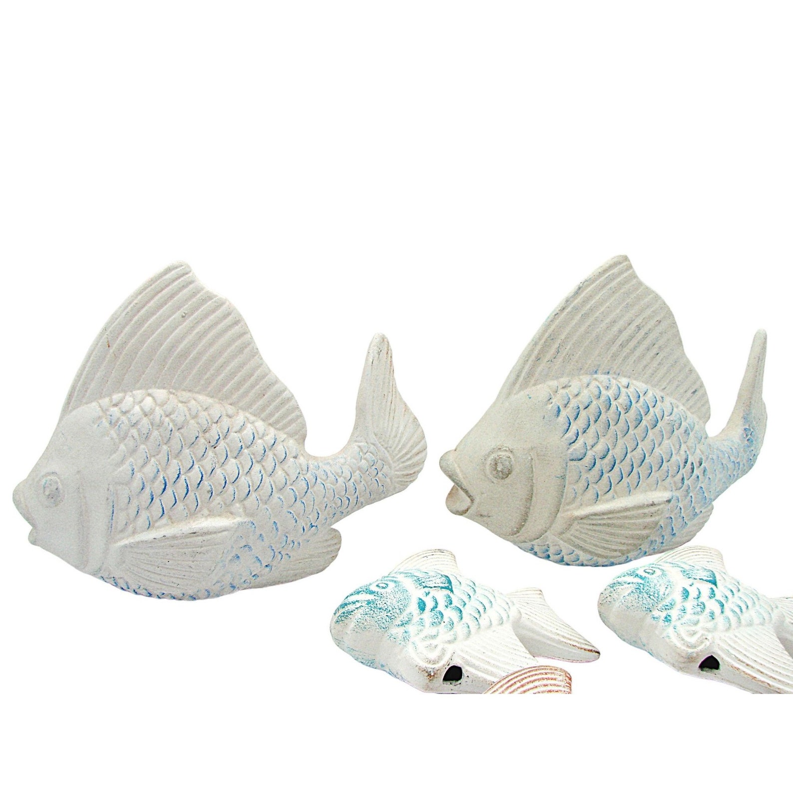 Vintage Set 6 Fish Sculptures Cast Plaster Ceramic Pottery Hand Painted ...