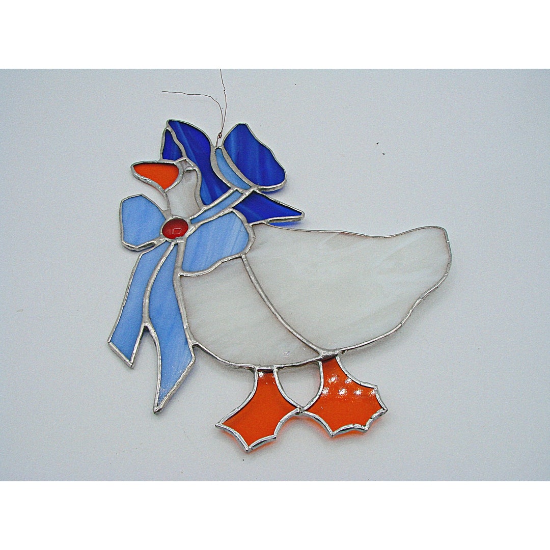 Stained Glass Goose Mother Goose Suncatcher Hanging Window Decor Blue ...