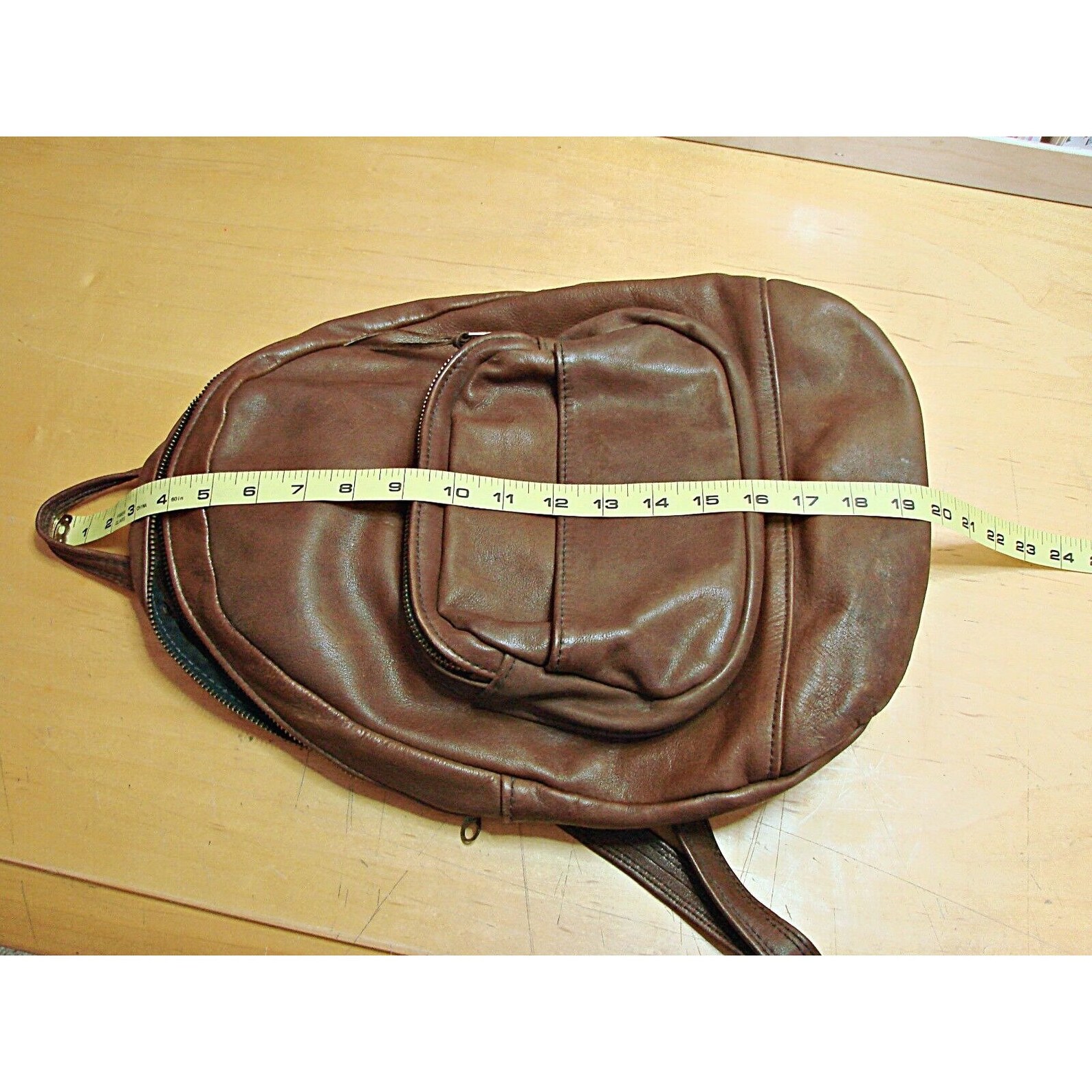Eureka Brown Leather Backpack Front Inner Pockets Zip Closure ...