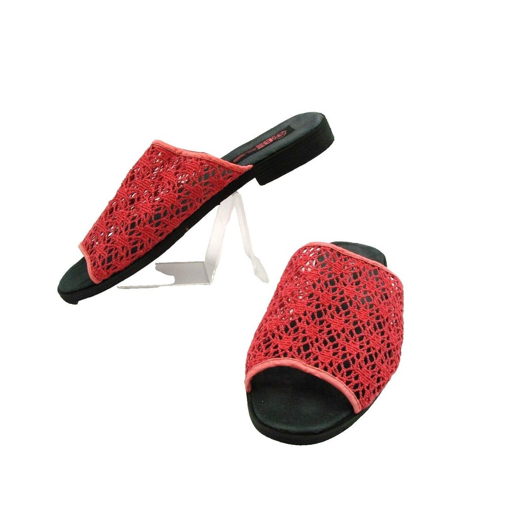 Basic Editions Classic Sports Womens Red Lace Blk Slip on Slide Sandals ...