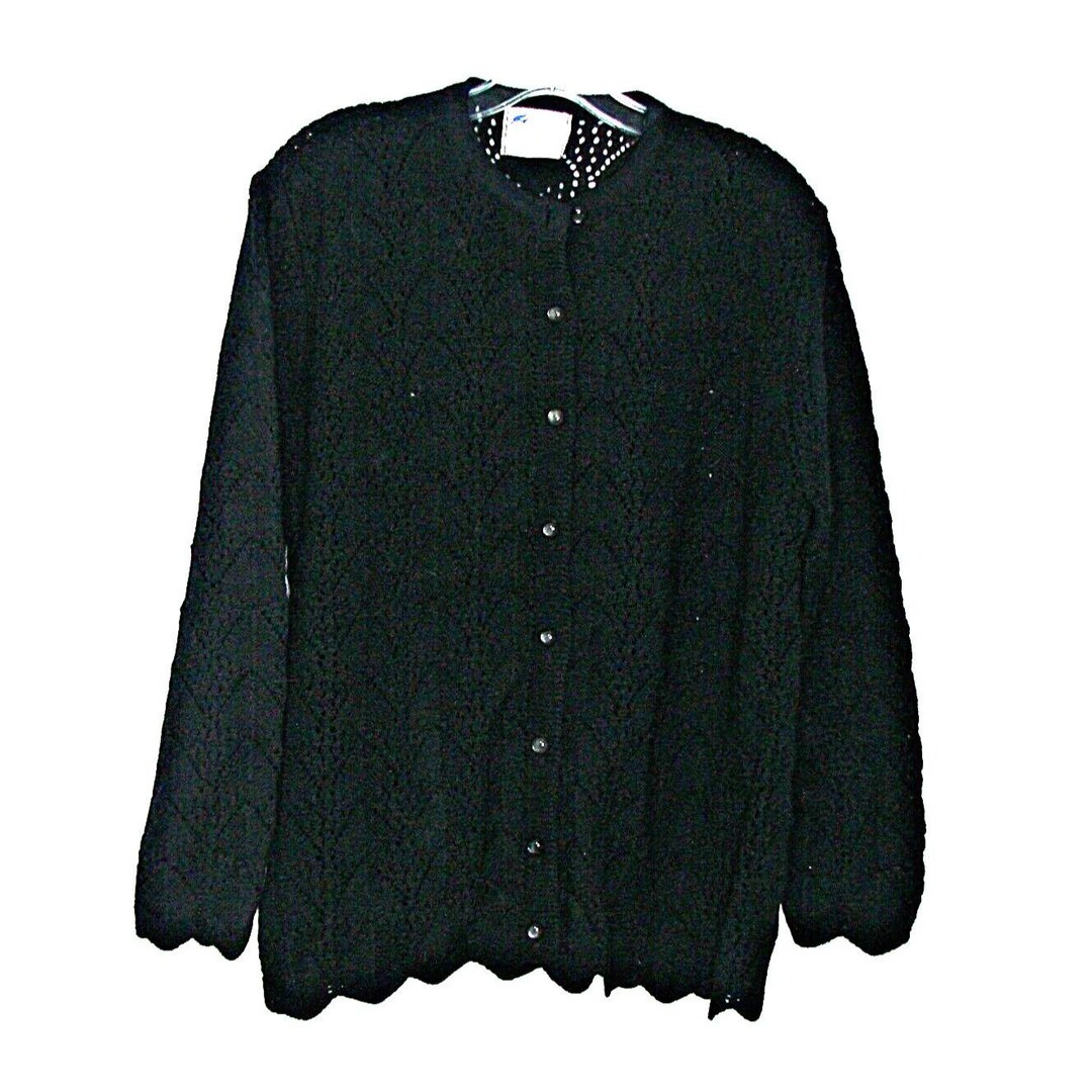 Sherry Gale Women 2X Black Knit Cardigan Sweater Button Turbo Orlon ...