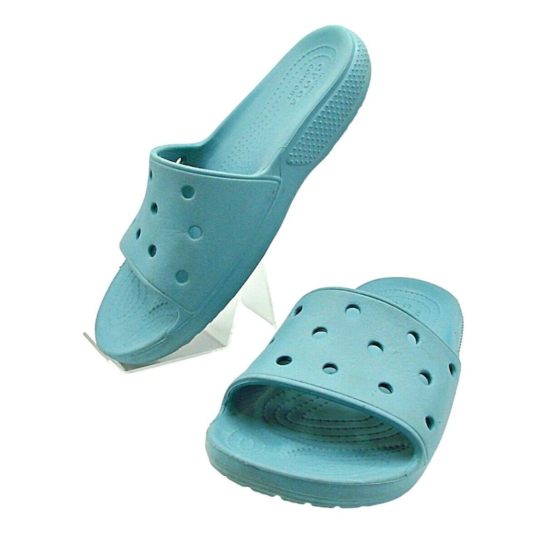 Crocs Iconic Comfort Slides Sandals Slip on Shoes Blue Flats M7- W9 ...