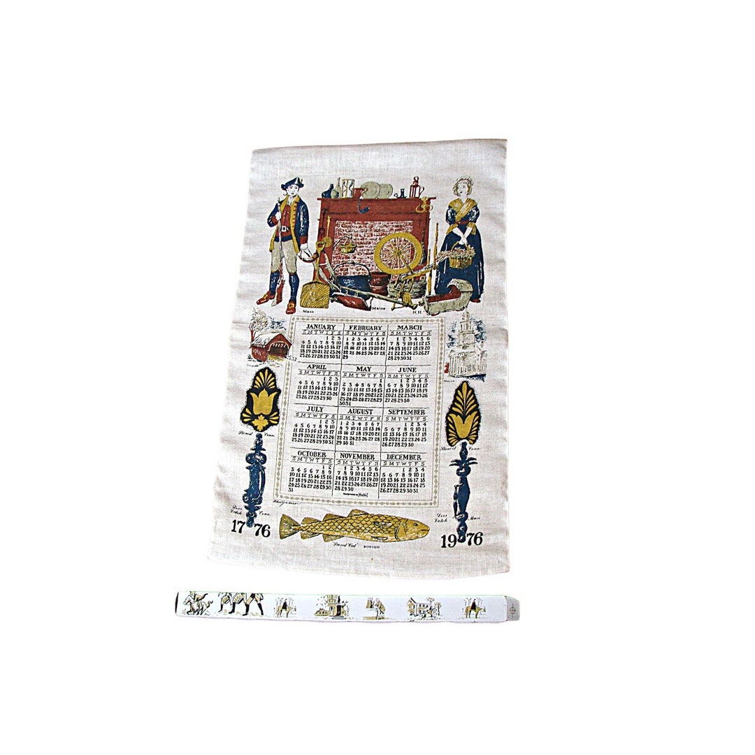 Vintage Kay Dee Linen Calendar Tea Towel 1976 Colonial John Gieroch NOS ...