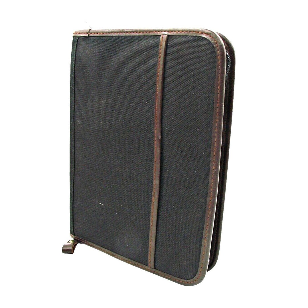 Cambridge Day Planner Organizer Black Canvas Brown Leather Trim Full ...