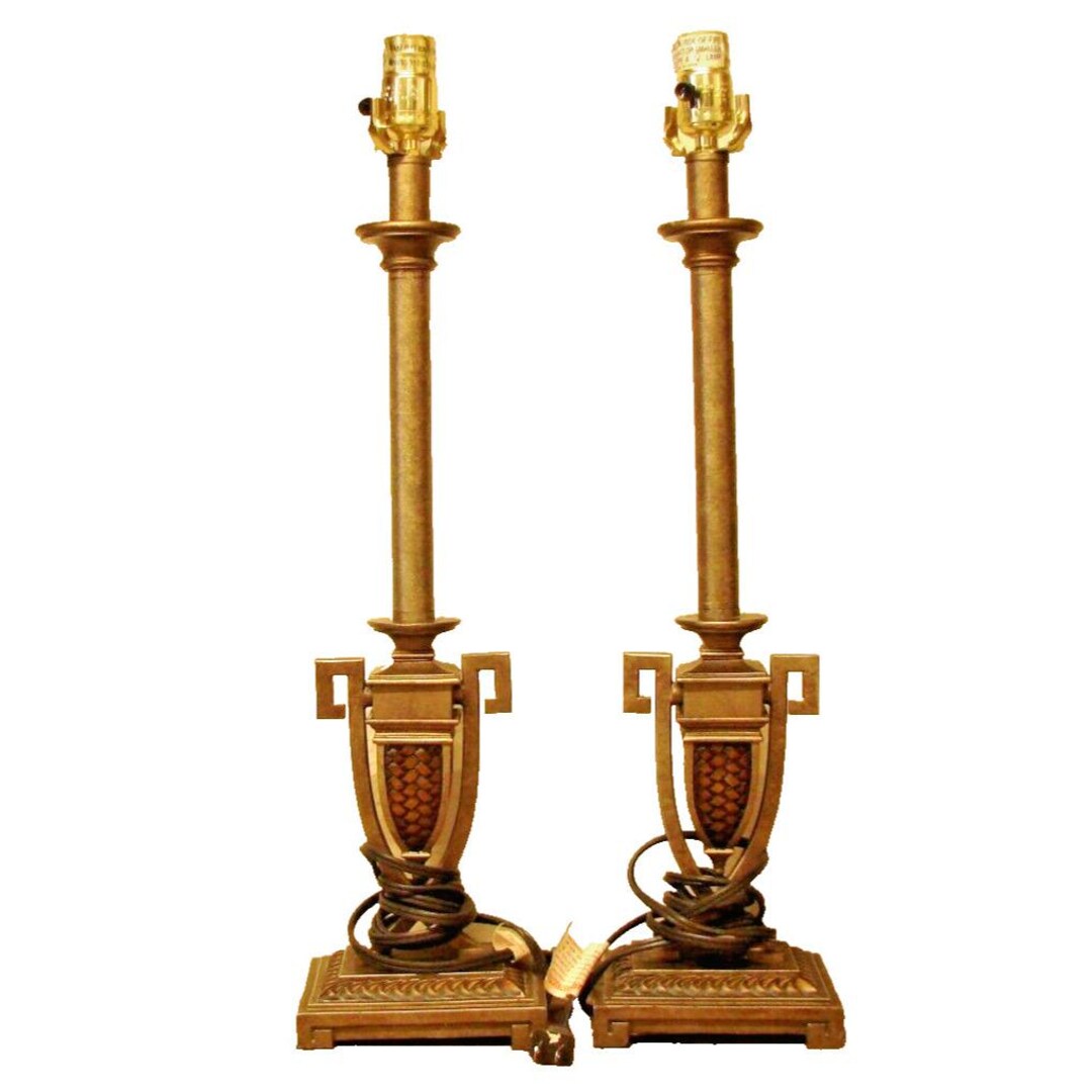 Set of 2 Brass Braided Pendulum Bottom Swing Table Lamps Camilles ...