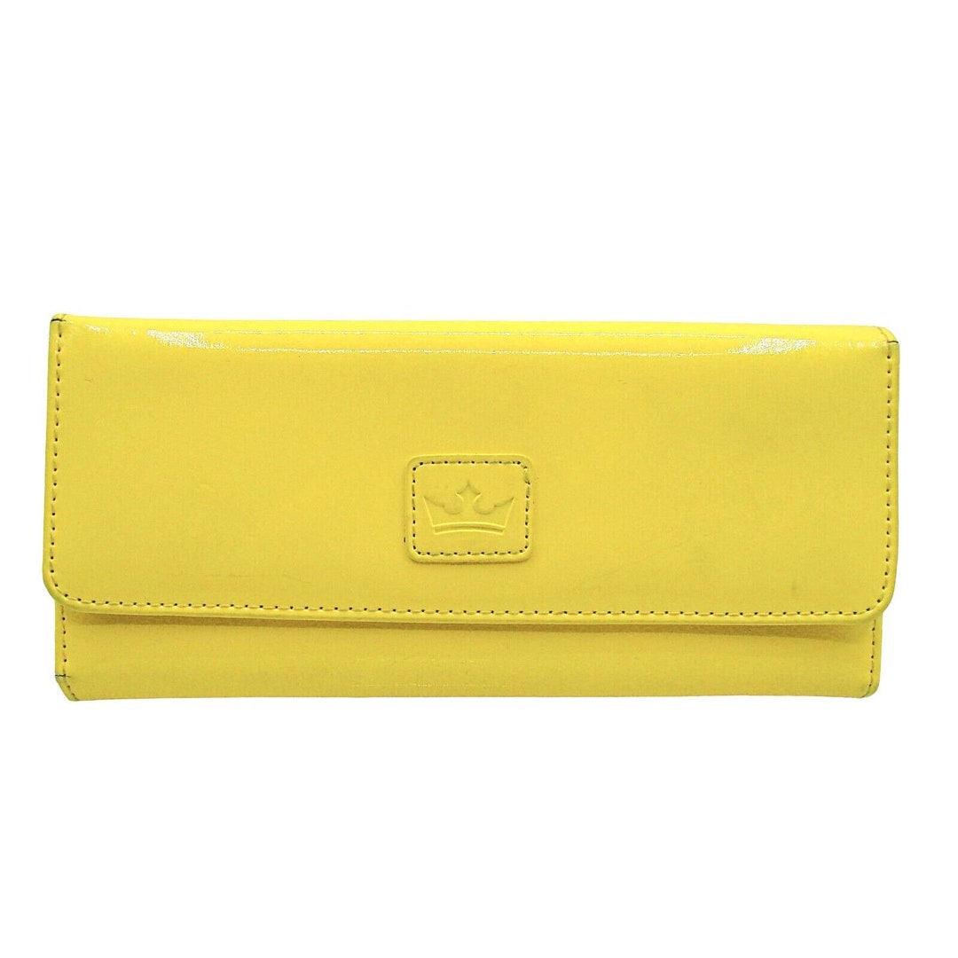 Baekgaard Yellow Banana Patent Faux Leather Wallet Card Slots Tri-fold ...