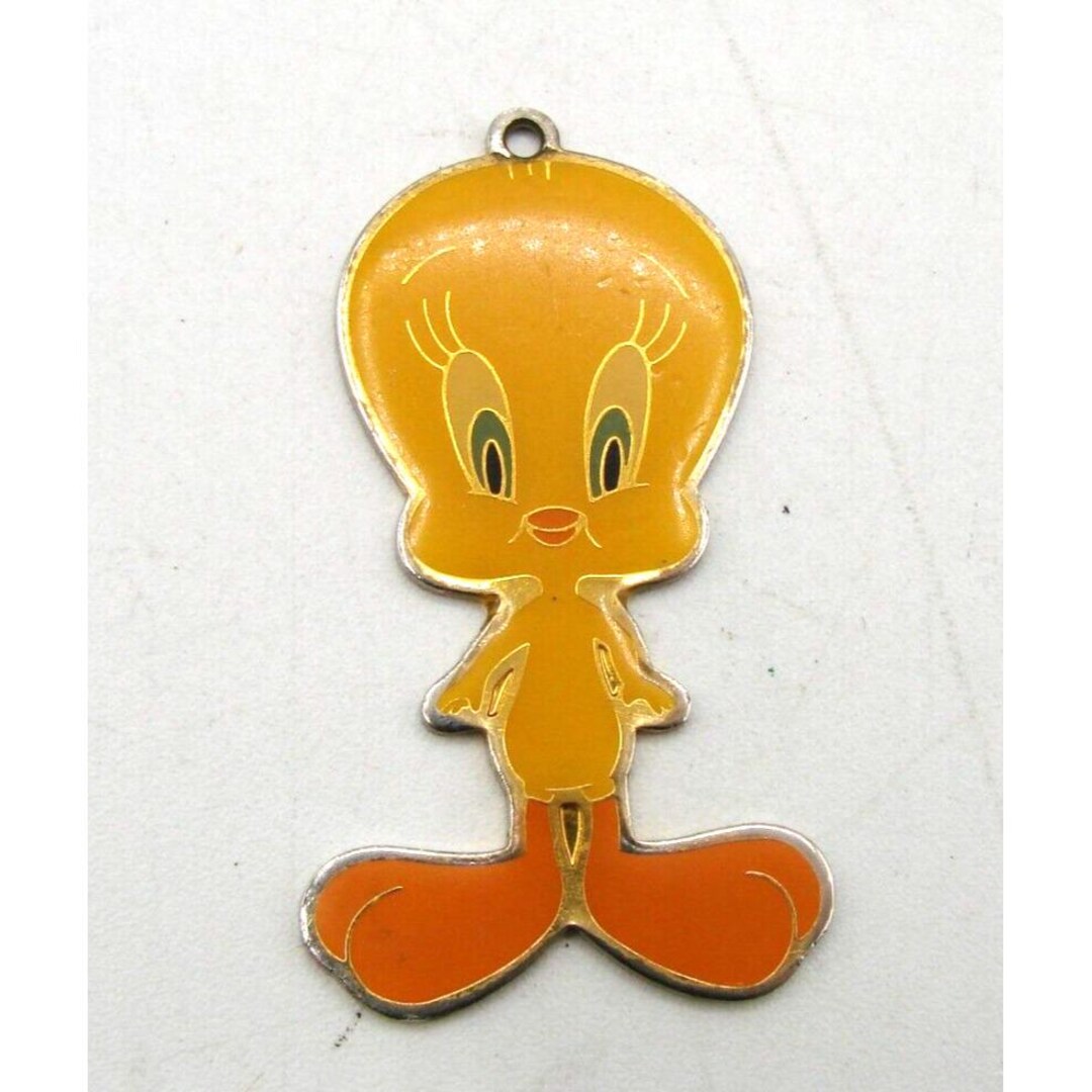 Vintage Tweety Bird Enamel Pendant Key Chain Charm Necklace Yellow ...