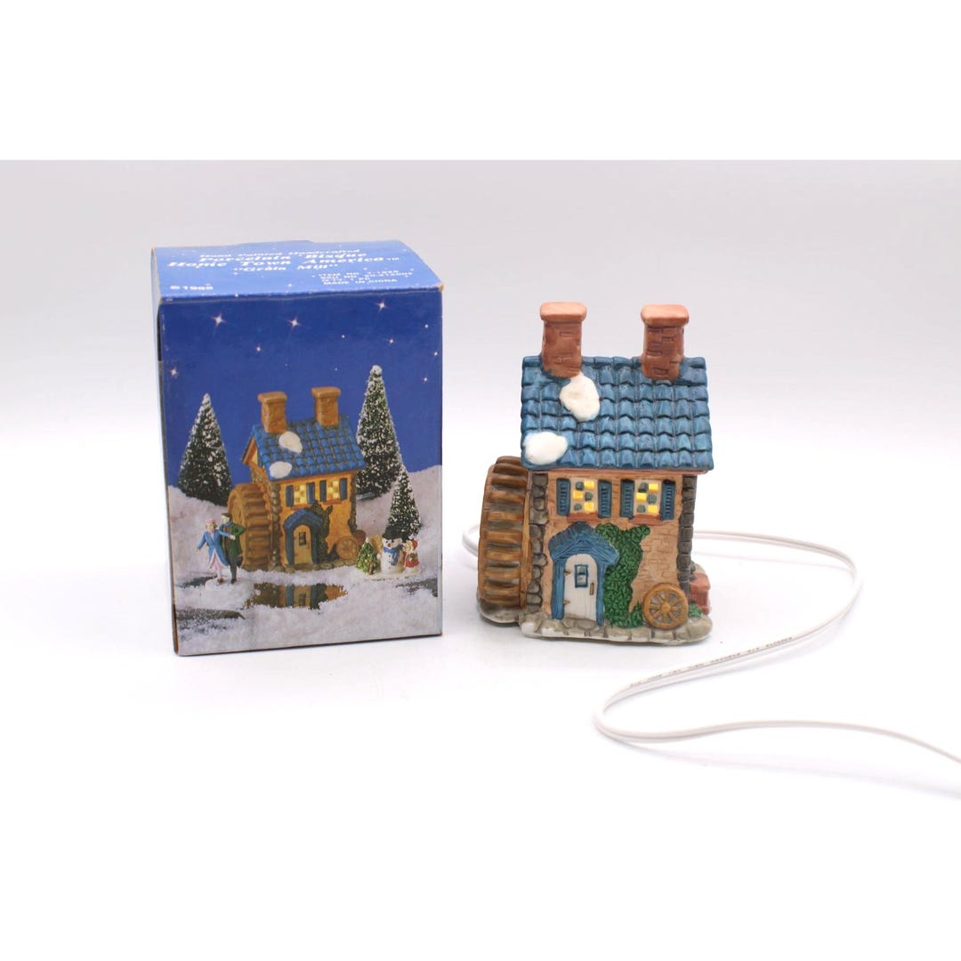 Handcrafted Porcelain Vintage Grain Mill Home Town America Light-up ...