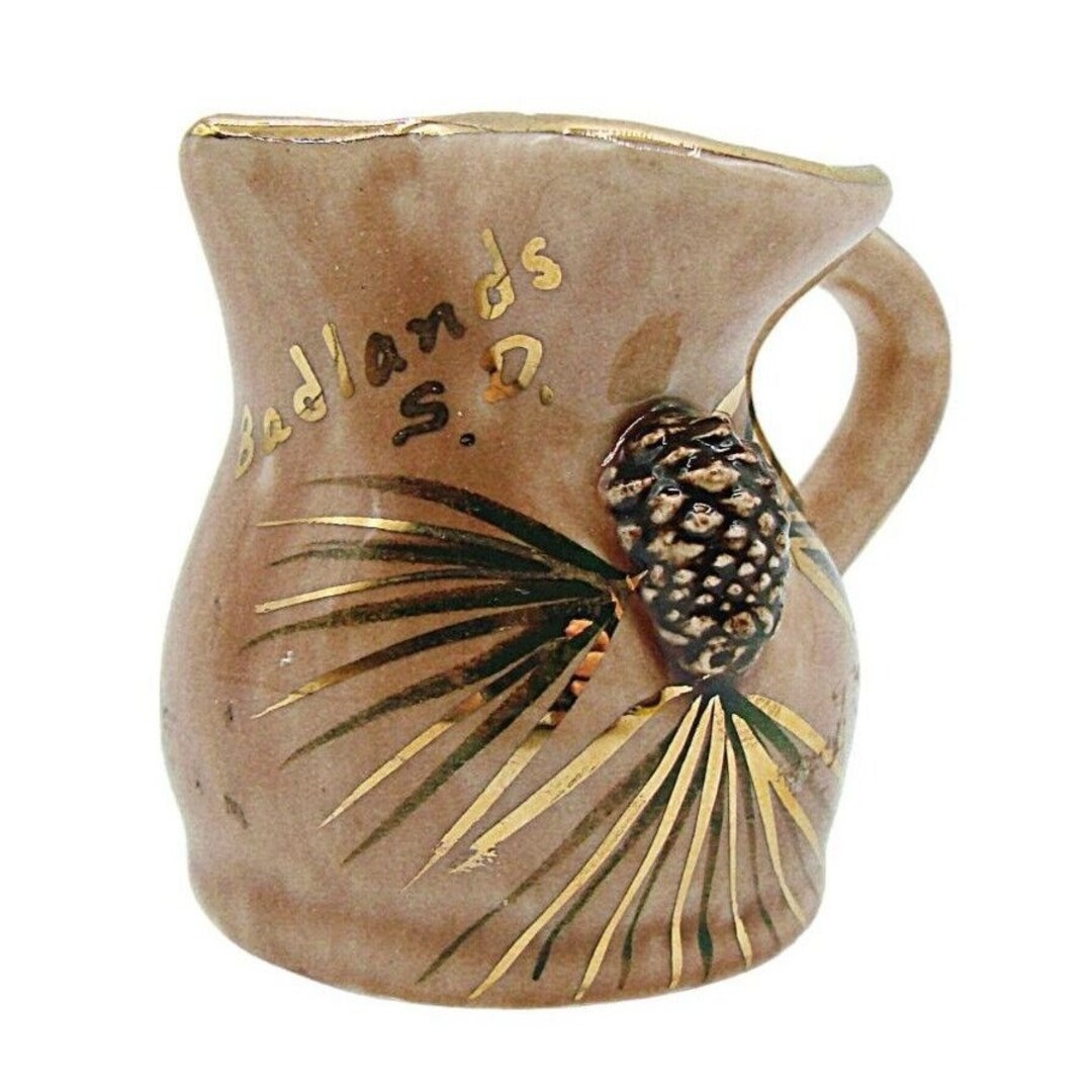 Badlands S Dakota Ceramic Mini Pitcher Creamer Luster Brown Gold Handle ...