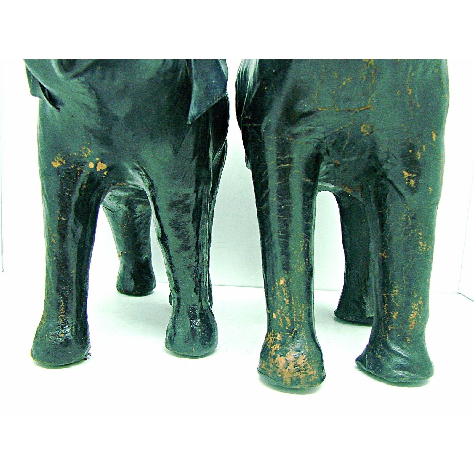 Leather Wrapped Elephant Sculptures Trunks up Tusks Good Luck Mom Baby ...