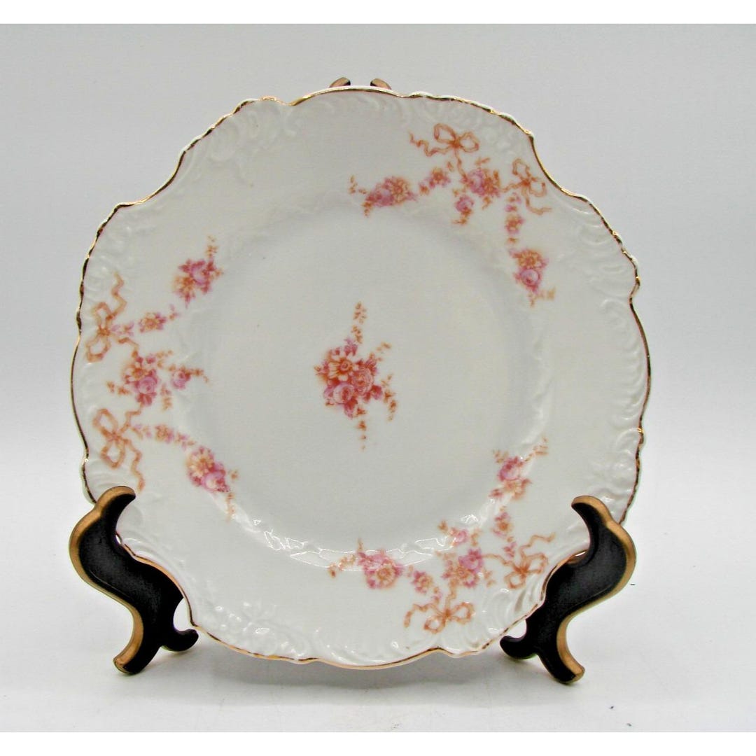 Hermann Ohme German Silesia Plate Floral Bow Pink Gold Gild Porcelain ...