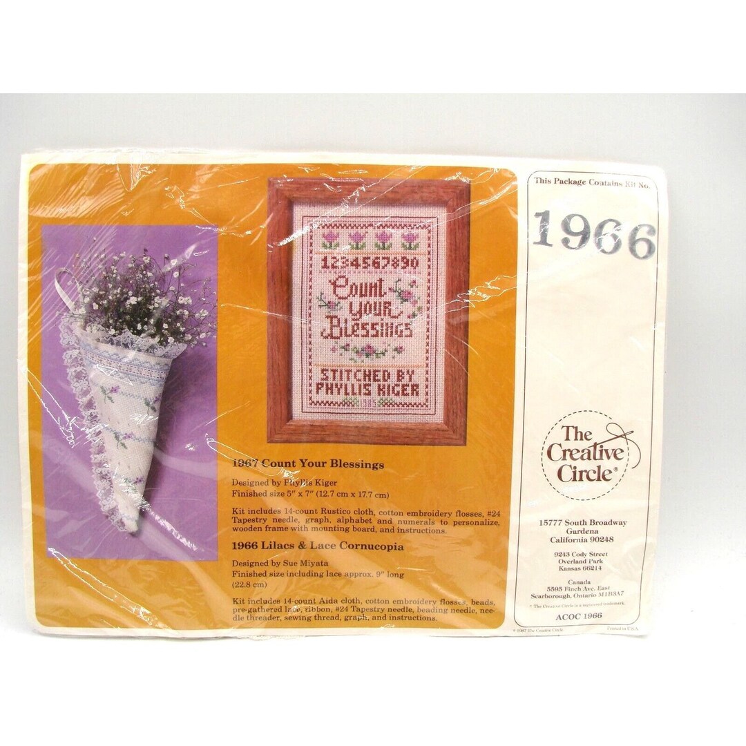 NEW the Creative Circle Cross Stitch Kit 9" Lilacs & Lace Cornucopia ...
