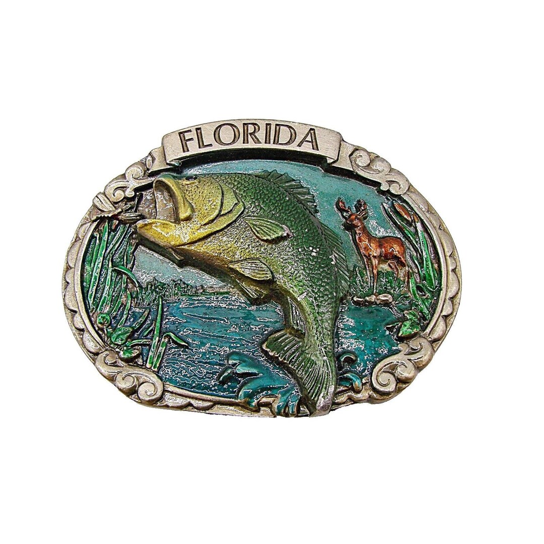 C&J Fishing Hunting Series Belt Buckle 3D Enamel 1986 Brass Made USA ...