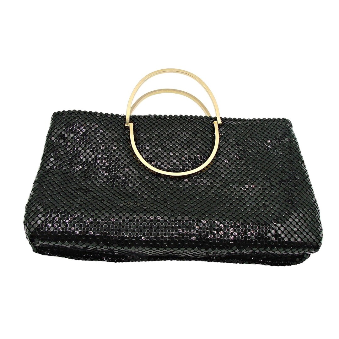 Vintage Warren Reed Black Metal Mesh Clutch Purse Handbag Gold Handles ...