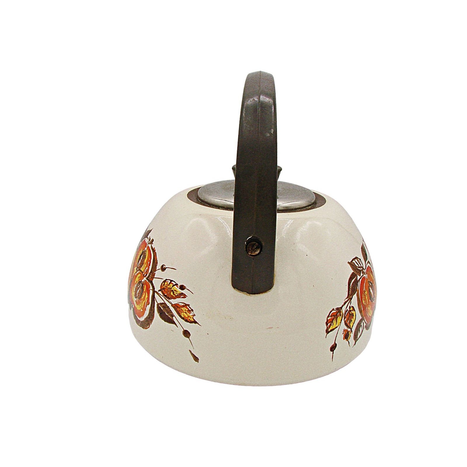 1970 JMP Enamelware Tea Kettle Water Kettle MCM Fruit Design Orange ...
