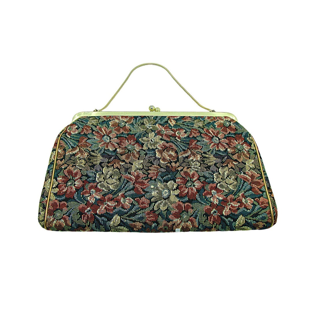 Vintage 50s Graceline Master Floral Tapestry Kiss Lock Purse Clutch ...