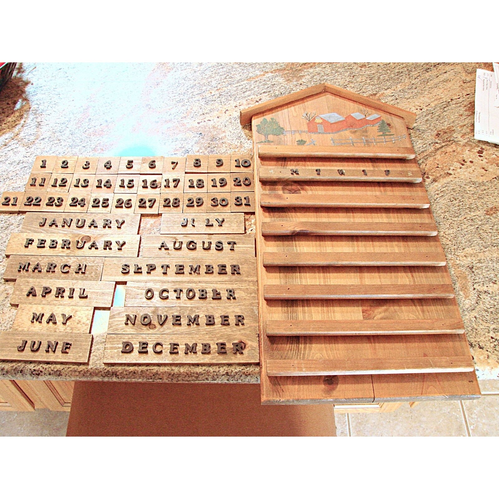 Vintage Farmhouse Country Theme Wooden Perpetual Calendar Complete Set ...