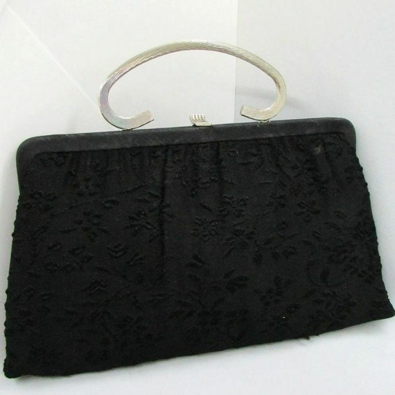 Vintage Embroidered Floral Snap Closure Handbag Purse… - Gem