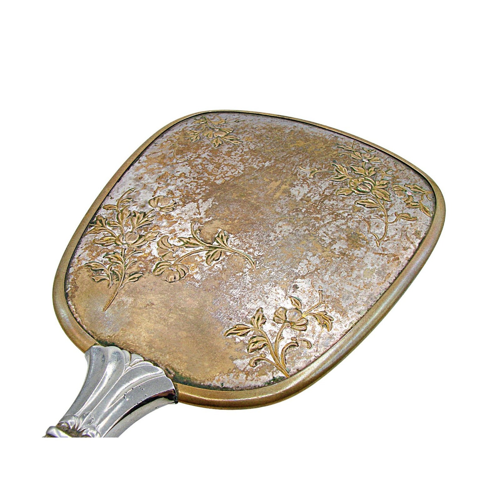 Vintage Antique Victorian Floral Handheld Vanity Mirror Gold Brass ...