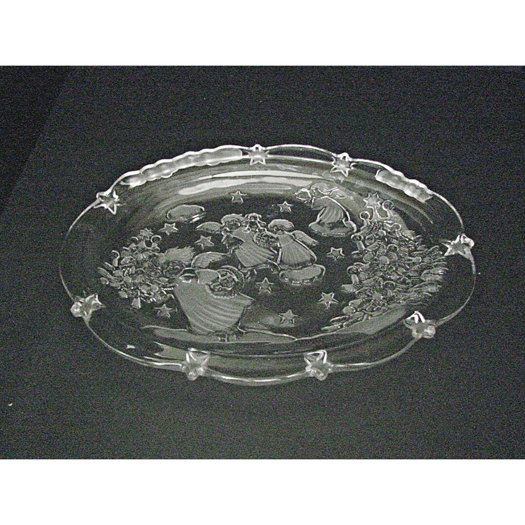 Mikasa Crystal Angel Plate Serving Dish Holidays Stars Trees 8" Retired ...