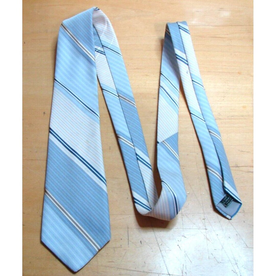 Austin Manor Necktie Mens Striped Blue Tone Silk Polyester Blend Office ...