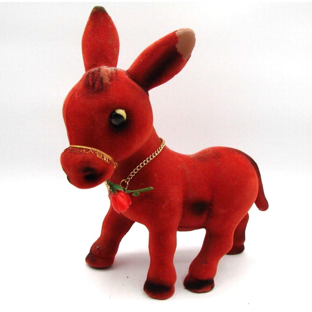 Vintage Flocked Donkey Piggy Bank: Red, Gold Chain & Rose - Etsy