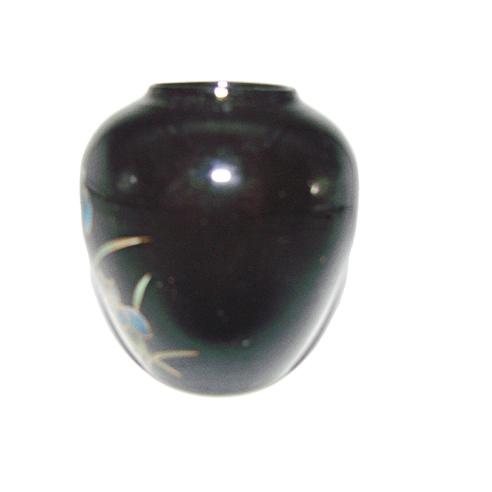 San Francisco Black Onyx Trinket Jar Vase Floral Hand Painted ...