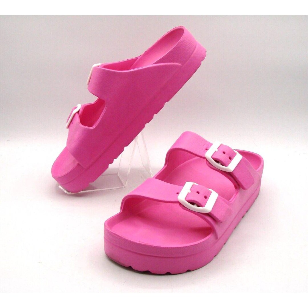 Pink Platform Two Strap Sandals Buckle Slides Beach Slippers Size 8 EUR ...