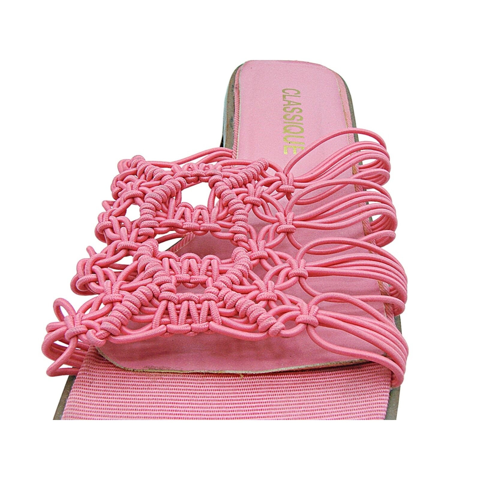 Vintage Classique Pink Square Toe Woven Laced Block Heel Sandals Womens ...