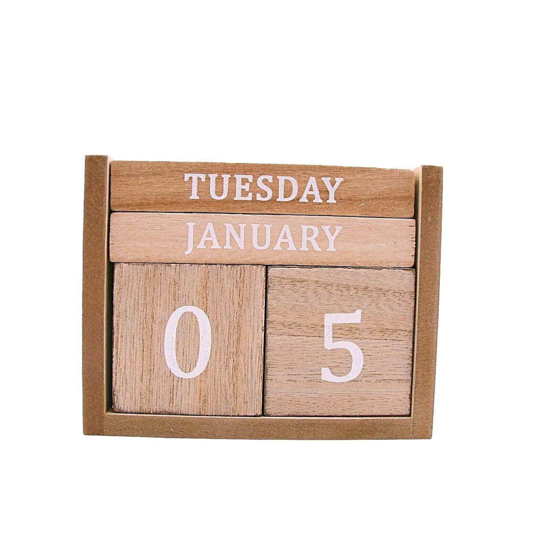 Perpetual Desk Display Calendar Brown Wooden Blocks Manual Changeable ...
