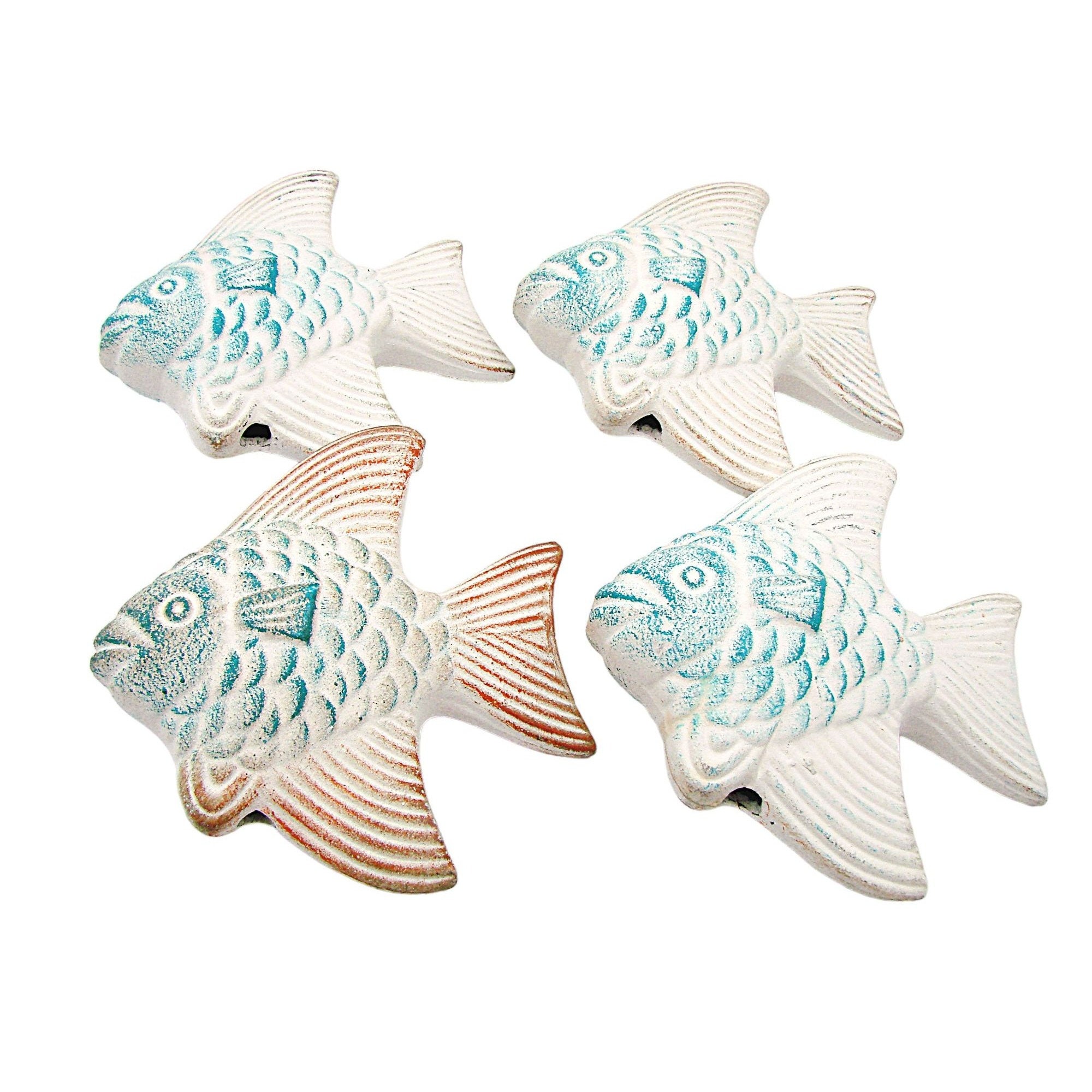 Vintage Set 6 Fish Sculptures Cast Plaster Ceramic Pottery Hand Painted ...