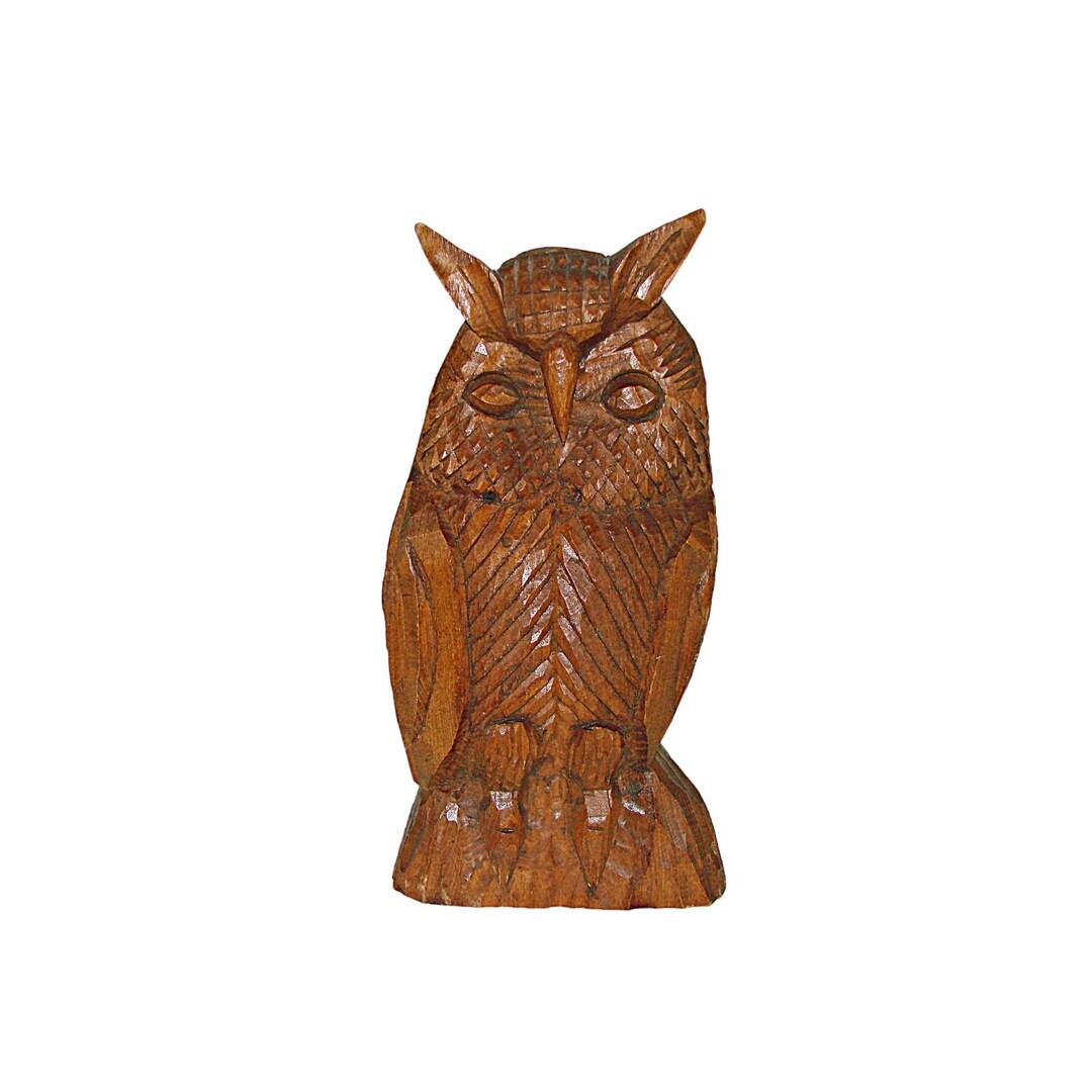 Vintage Handcrafted Wooden Sculpture Statue Art Home Decor Owl Figurine ...