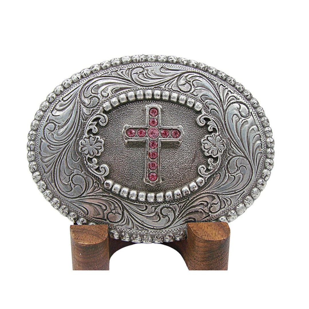 Nocona Buckle Pink Rhinestone Crystal Cross Belt Buckle Silver One Size ...