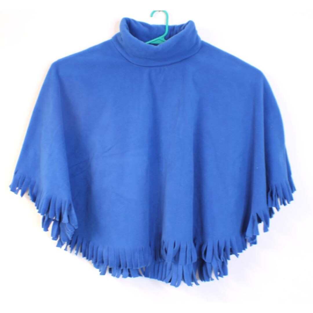 Blair Fringe Bright Blue Fleece Poncho Sweater Turtleneck Polyester ...