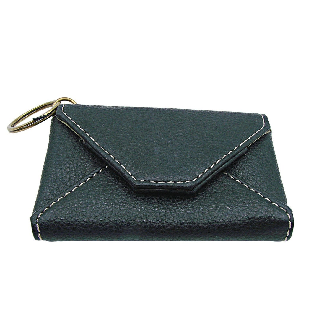 Small Wallet Key Ring Purse Charm Black Card Holder Leather Credit ...
