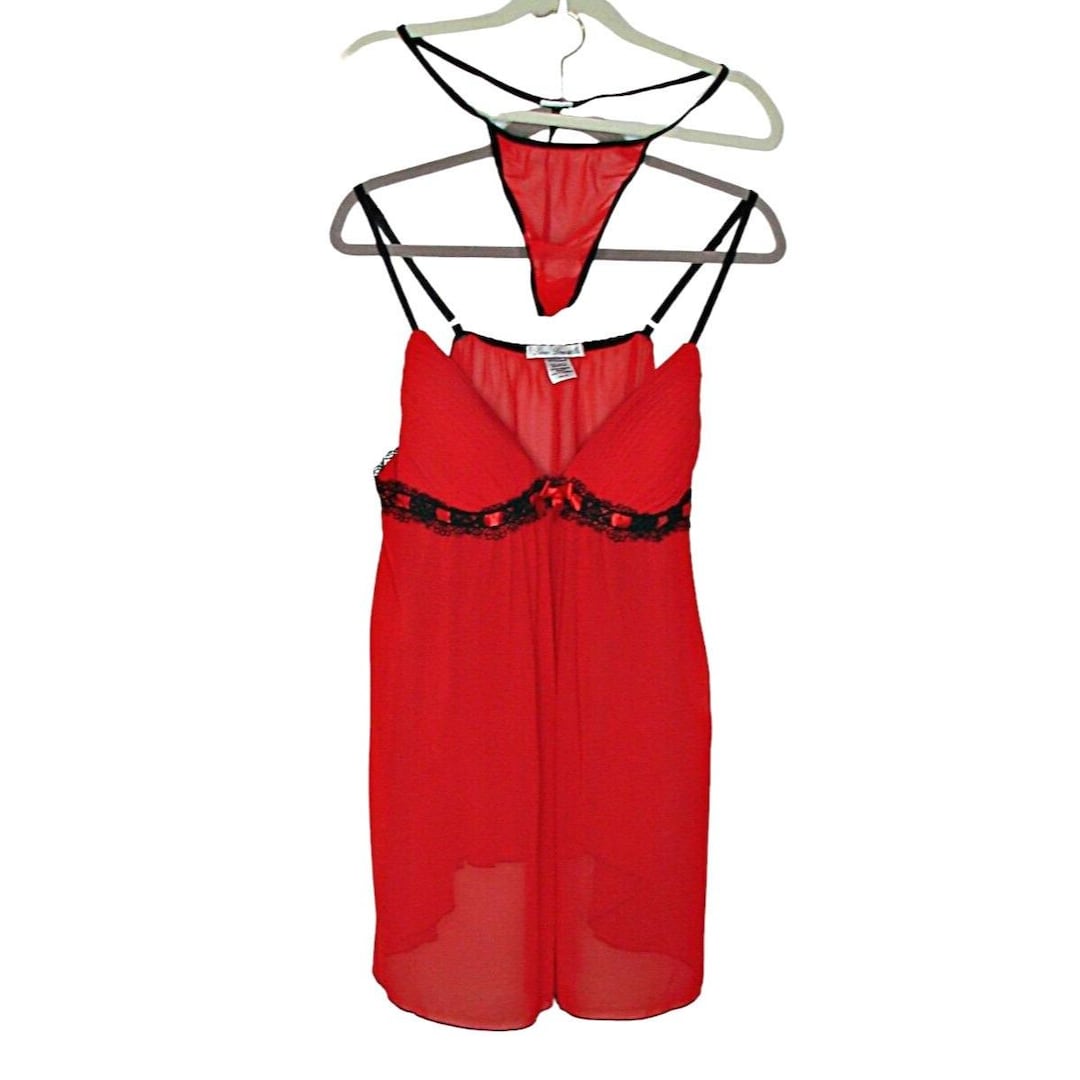 Linea Donatella Nightdress Nightgown Baby Doll Nightie Lace Padded Red ...