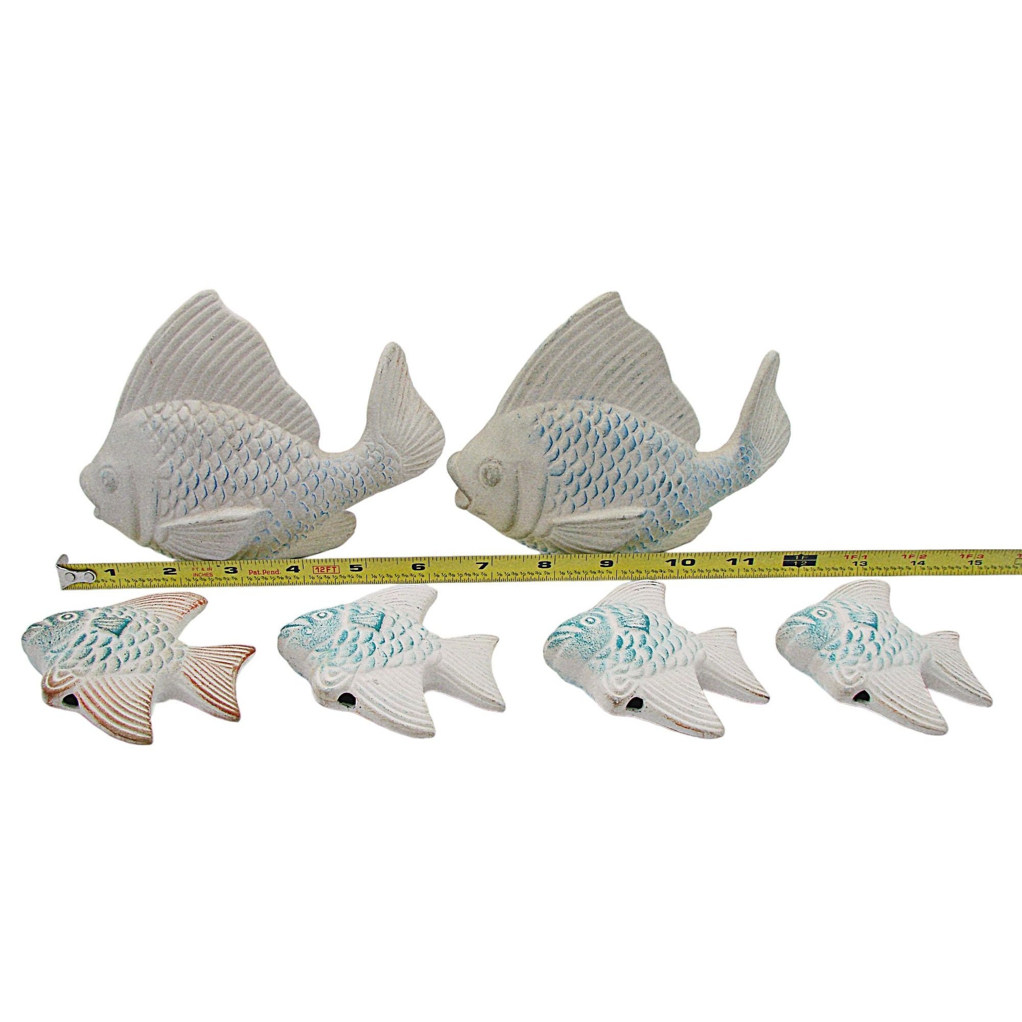 Vintage Set 6 Fish Sculptures Cast Plaster Ceramic Pottery Hand Painted ...