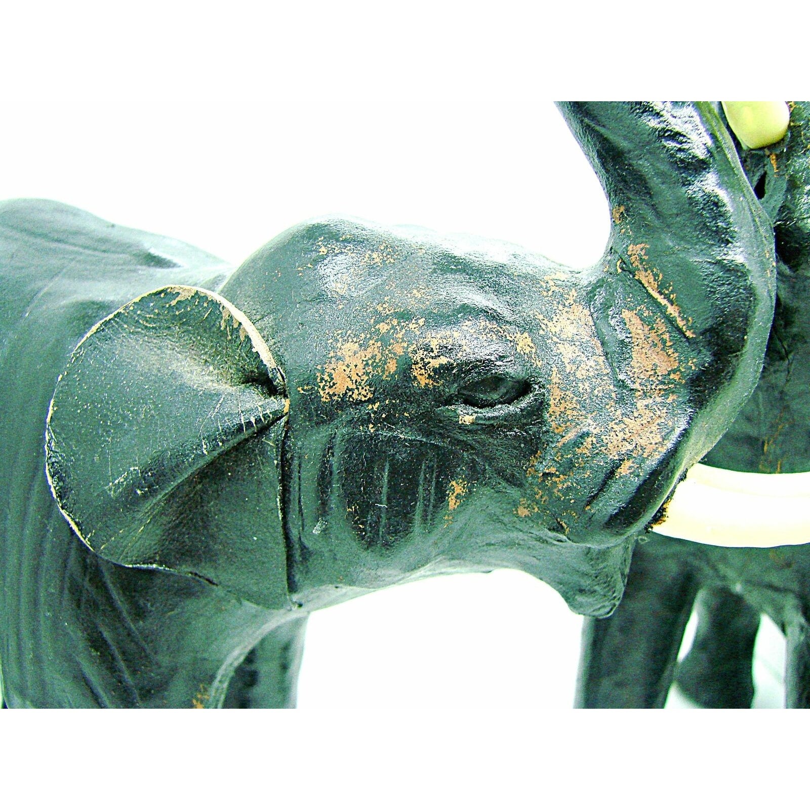 Leather Wrapped Elephant Sculptures Trunks up Tusks Good Luck Mom Baby ...