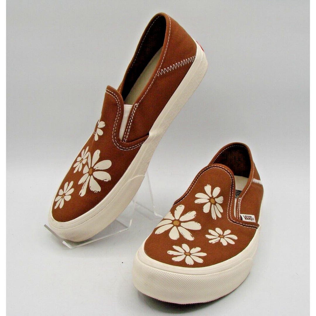 Vans VR30 Cush Tan Floral Daisy Slip on Shoes Size 8.5M-10W EVA Comfort ...