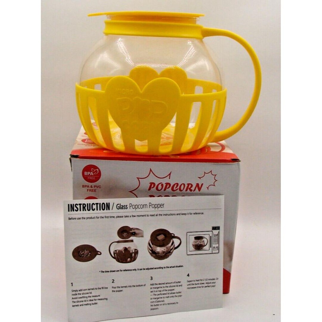 NEW Micro-pop Glass Popcorn Popper Yellow Family Sz Handle Wide Mouth ...