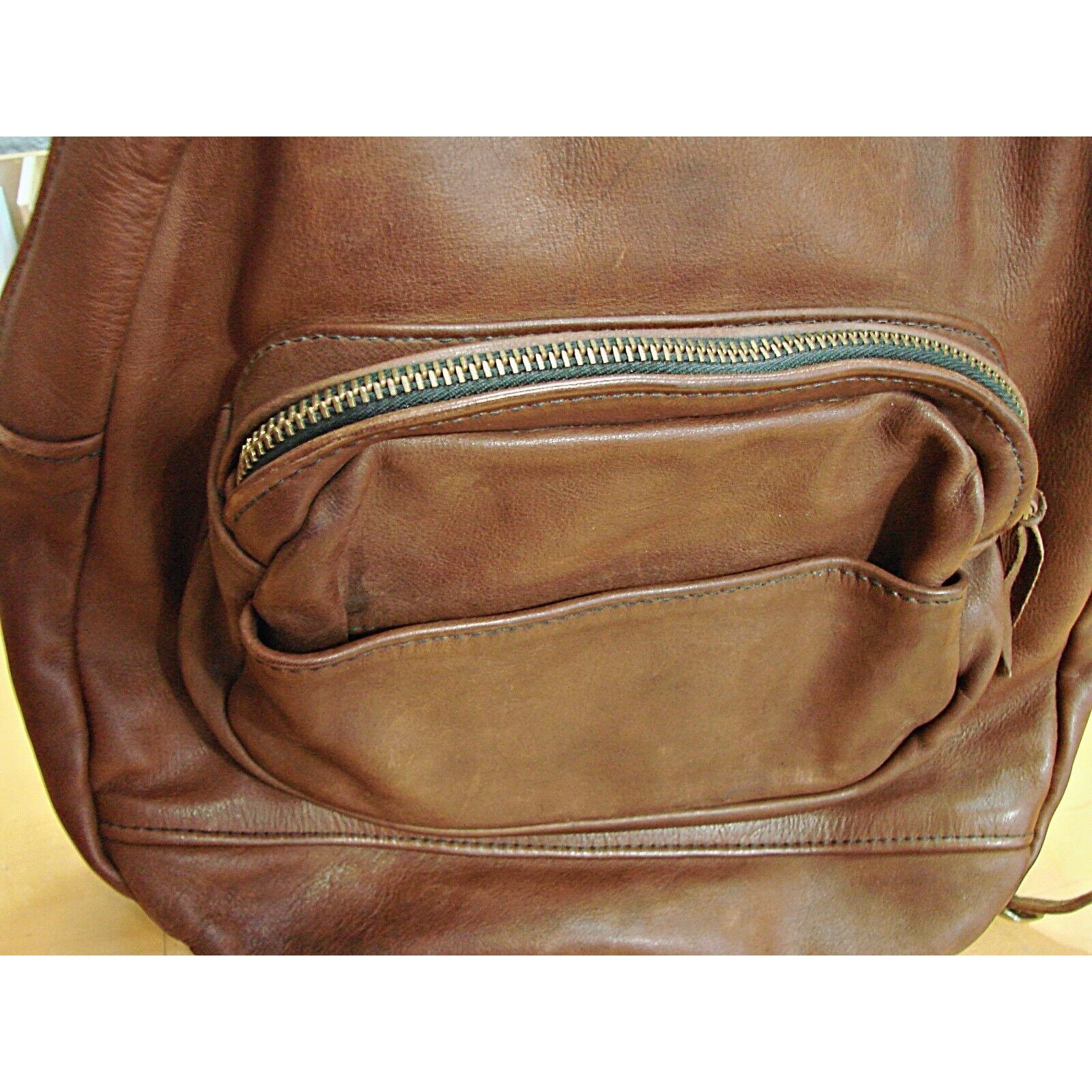 Eureka Brown Leather Backpack Front Inner Pockets Zip Closure ...