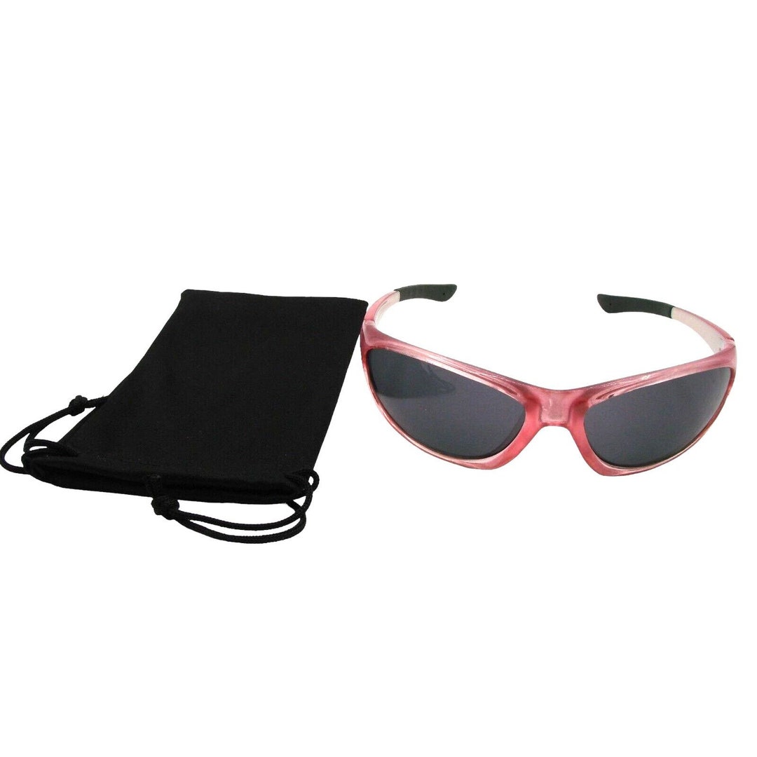 Pink Frame Wrap Around Sport Oval Frame Sunglasses Gray Tinted Lens ...