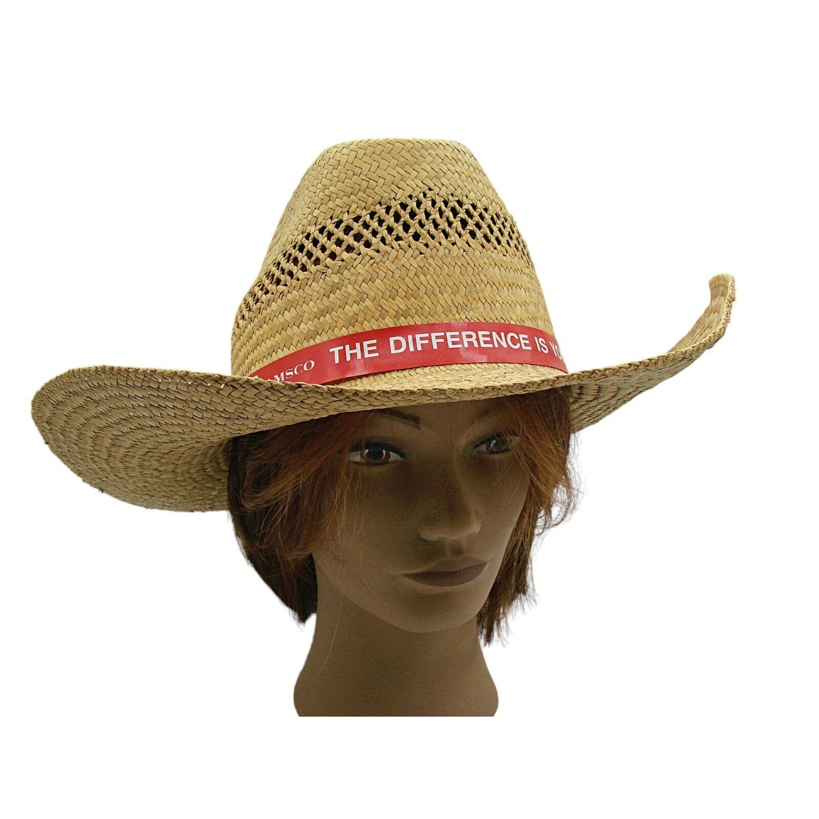 Amsco Logo Banded Straw Hat the Difference is You Fly Away Sun Beach ...