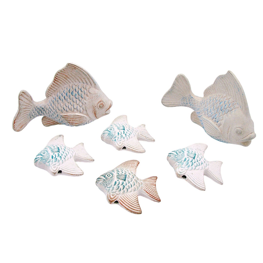 Vintage Set 6 Fish Sculptures Cast Plaster Ceramic Pottery Hand Painted ...