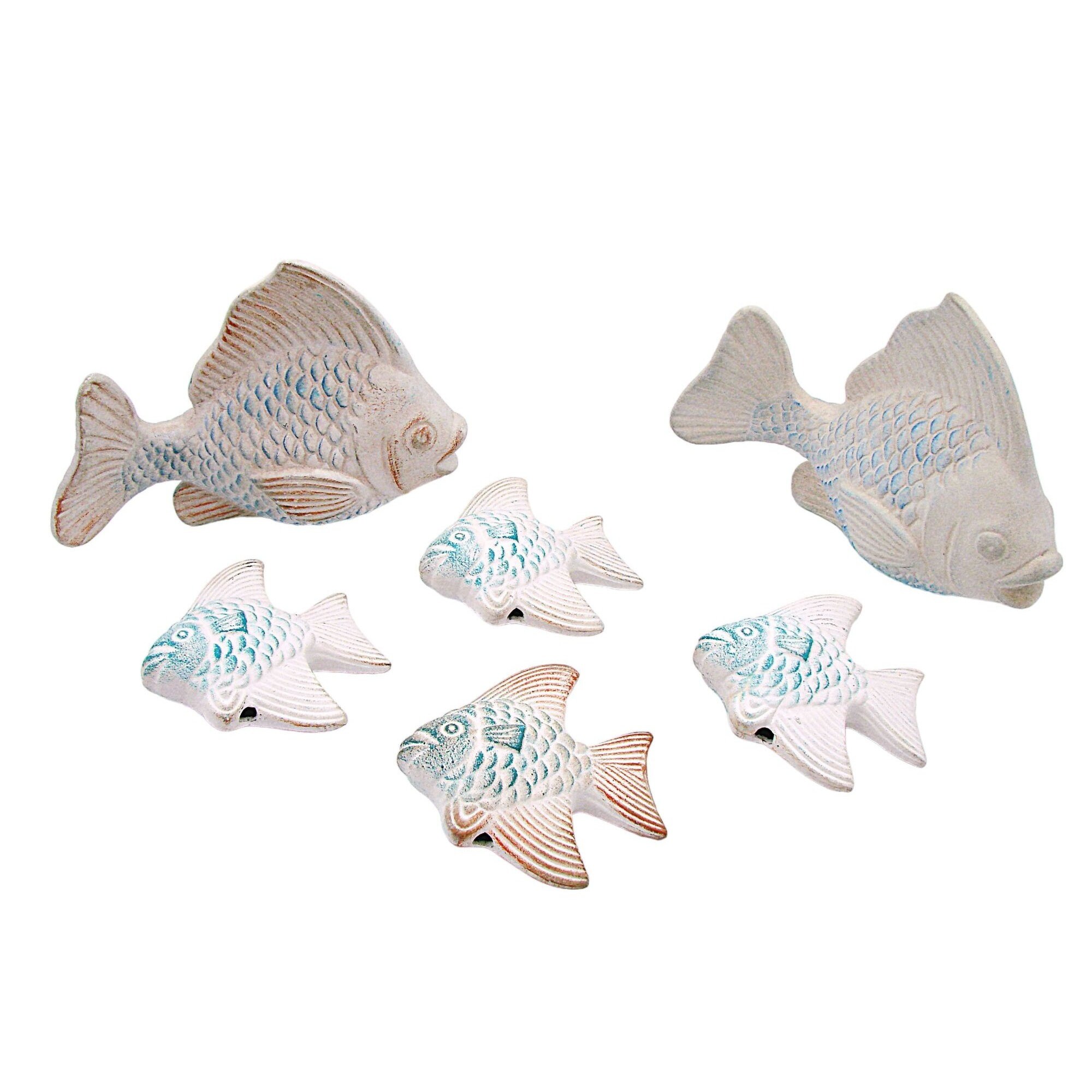 Vintage Set 6 Fish Sculptures Cast Plaster Ceramic Pottery Hand Painted ...