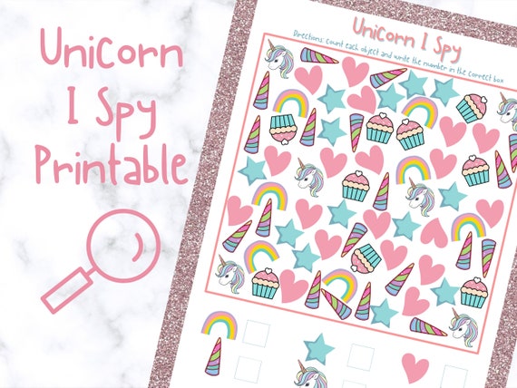 Unicorn I Spy Printable Worksheet Numbers 1 20 | Etsy