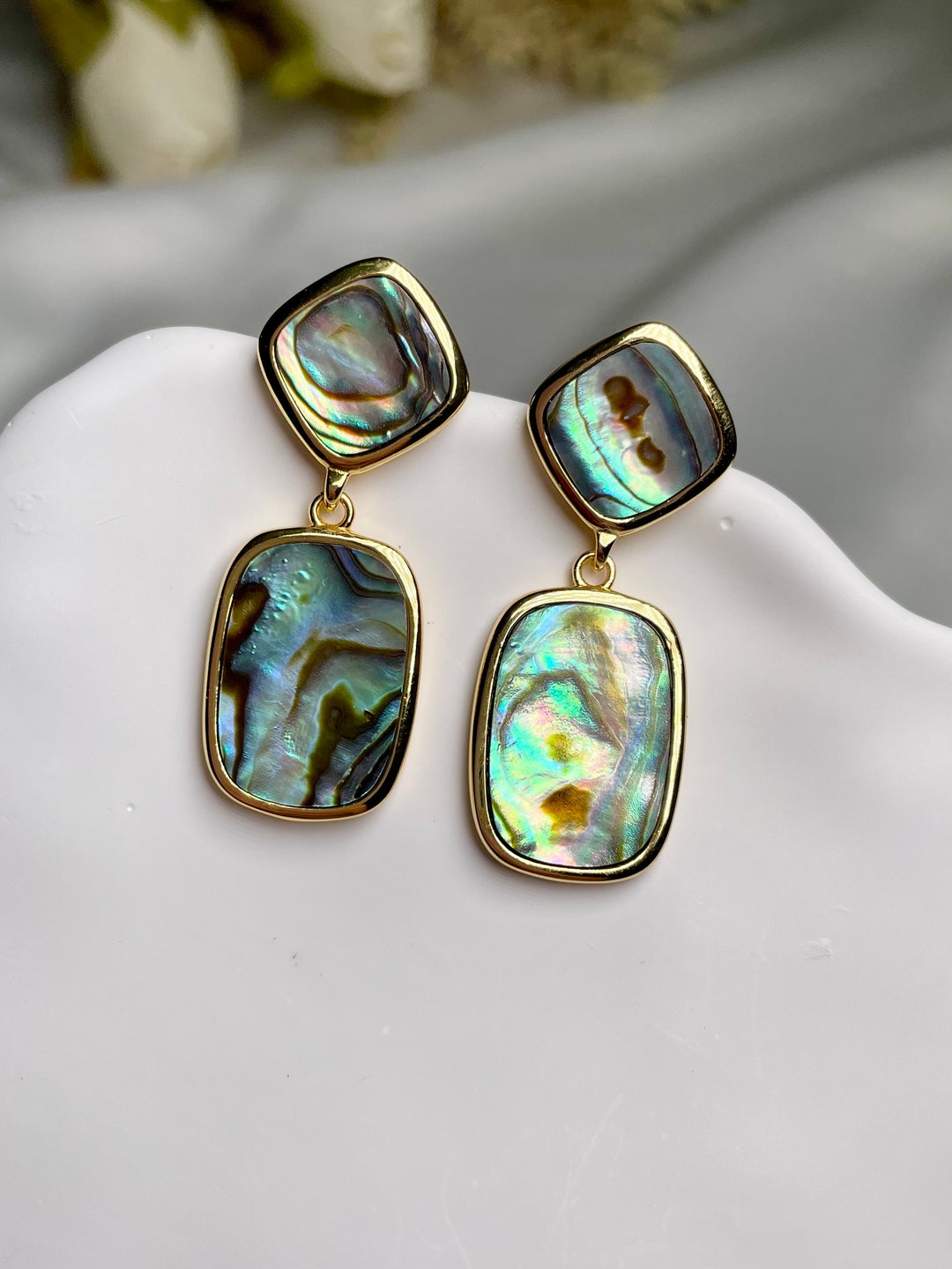 Gold-edged Abalone Shell Earrings for a Lustrous Look - Etsy