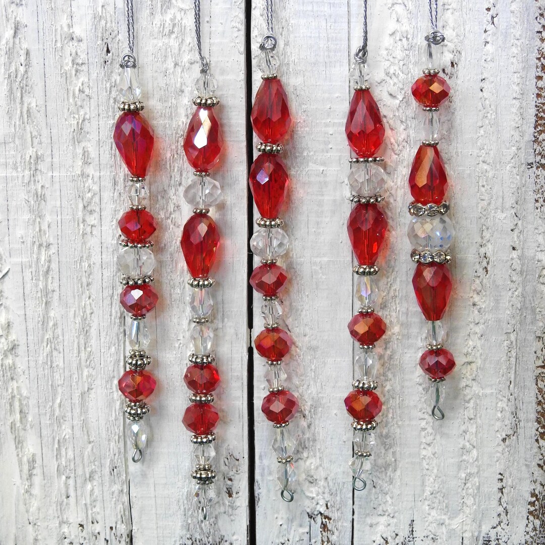 Red and Clear Glass Bead Icicle Ornaments (set of 6) (choice of 5 ...