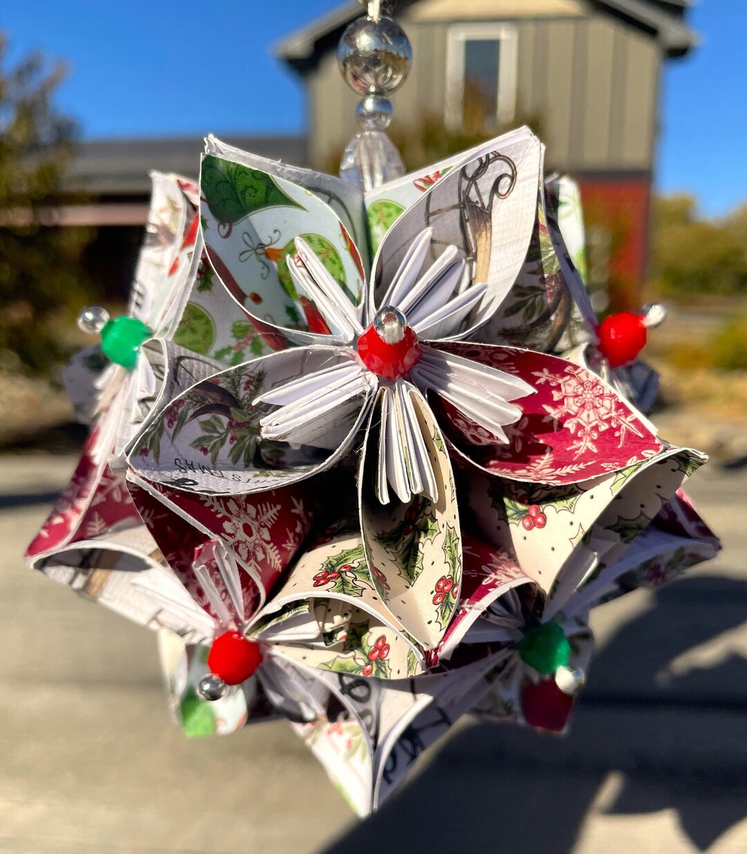 Old School Wooden Sleds With Christmas Ornaments and Snowflakes Origami ...